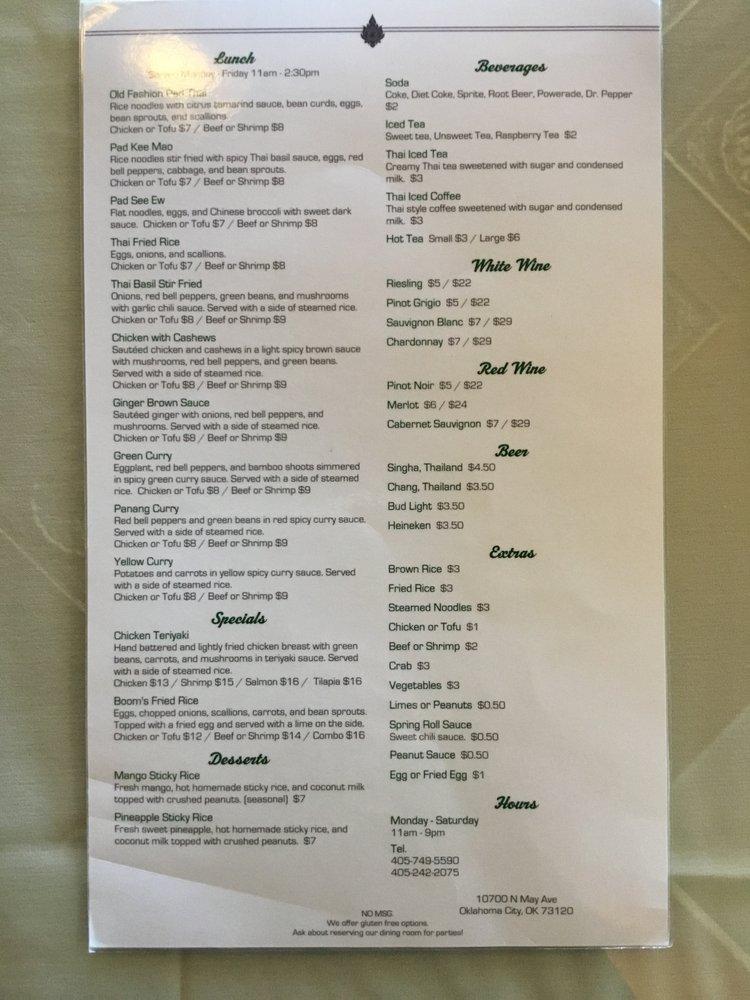 Menu at Tana Thai Bistro restaurant, Oklahoma City