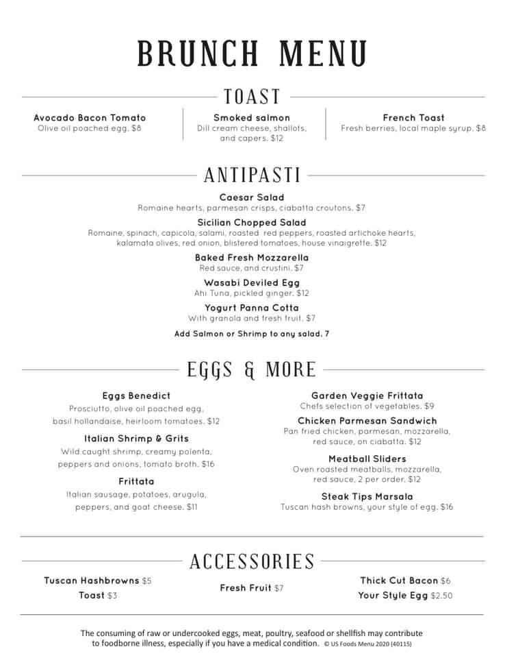 Menu at Tavolo Modern Italian restaurant, Sidney