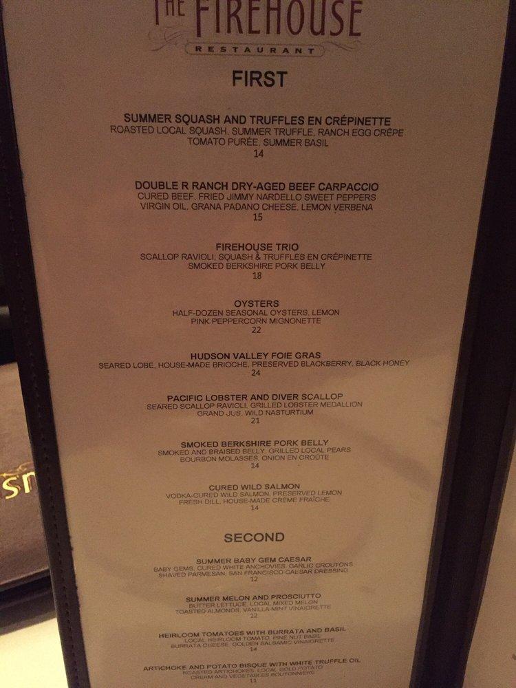 Menu at The Firehouse Restaurant, Sacramento