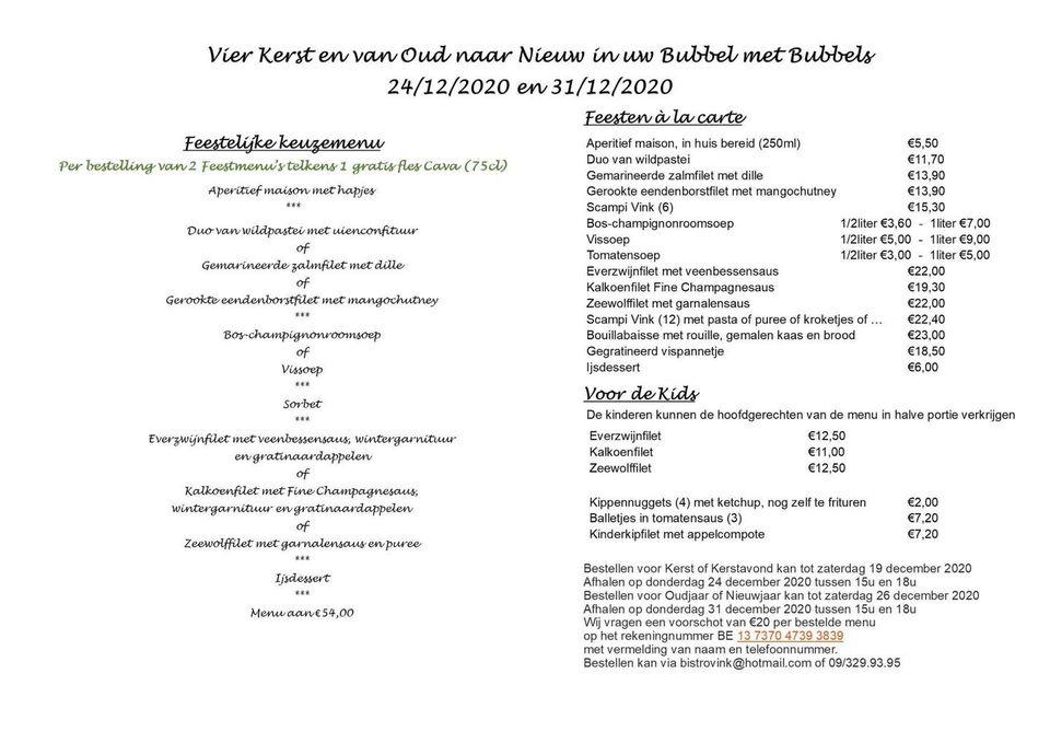 Menu at Bistro Vink, Zottegem