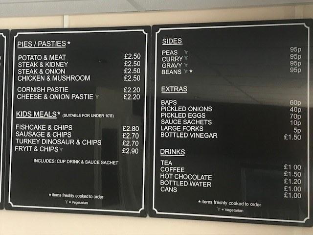 Menu at Castle Fish & Chip Shop. fast food, Criccieth