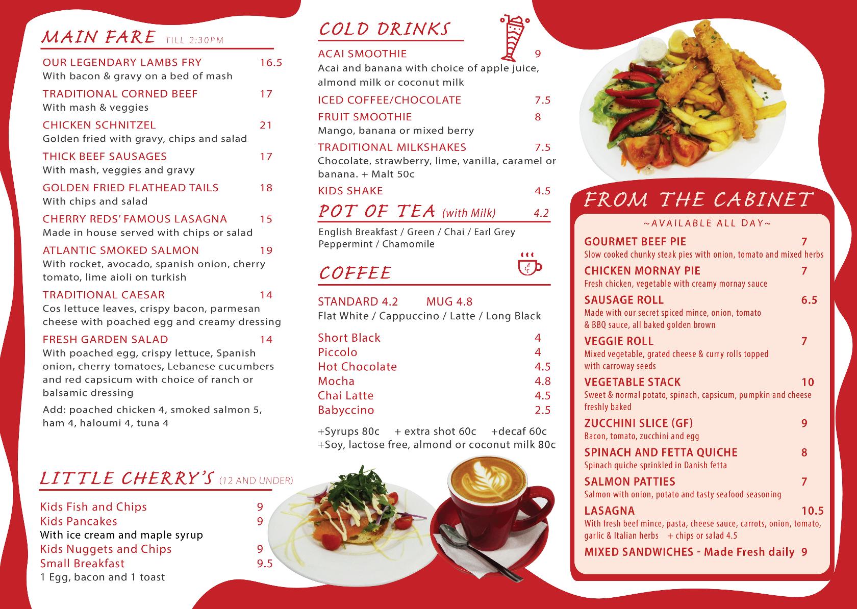 Menu at Cherry Red Lounge Cafe, Burleigh Heads