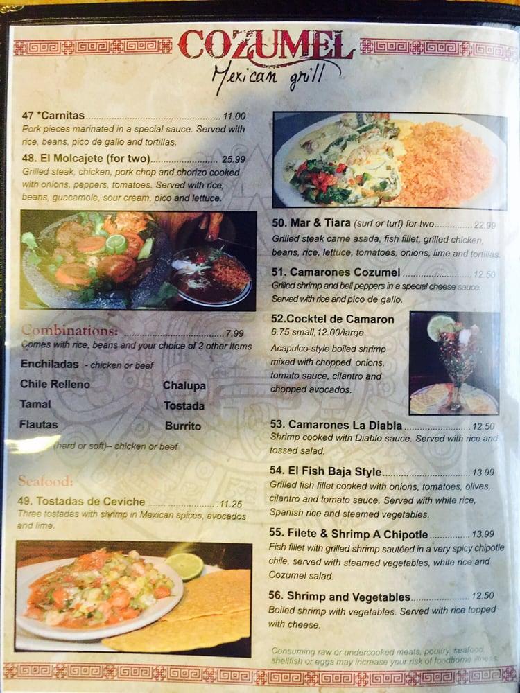 Menu at Cozumel Mexican Grill restaurant, Loxley