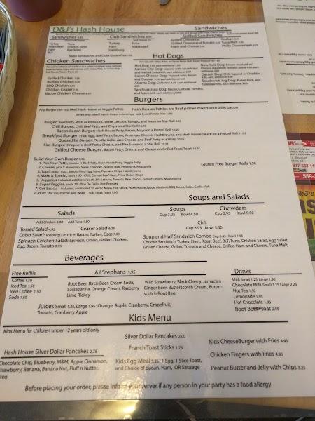 Menu at D&J's Hash House restaurant, Southwick