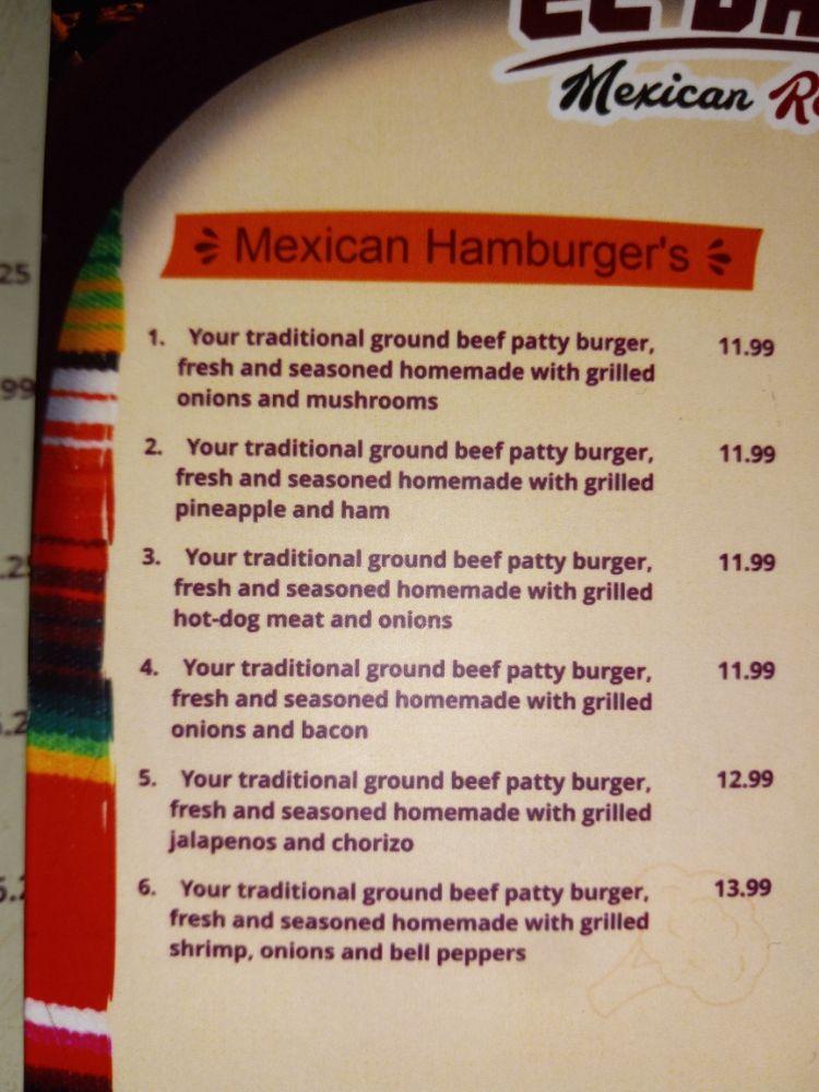 Menu at El Barril Mexican Restaurant, Edgington