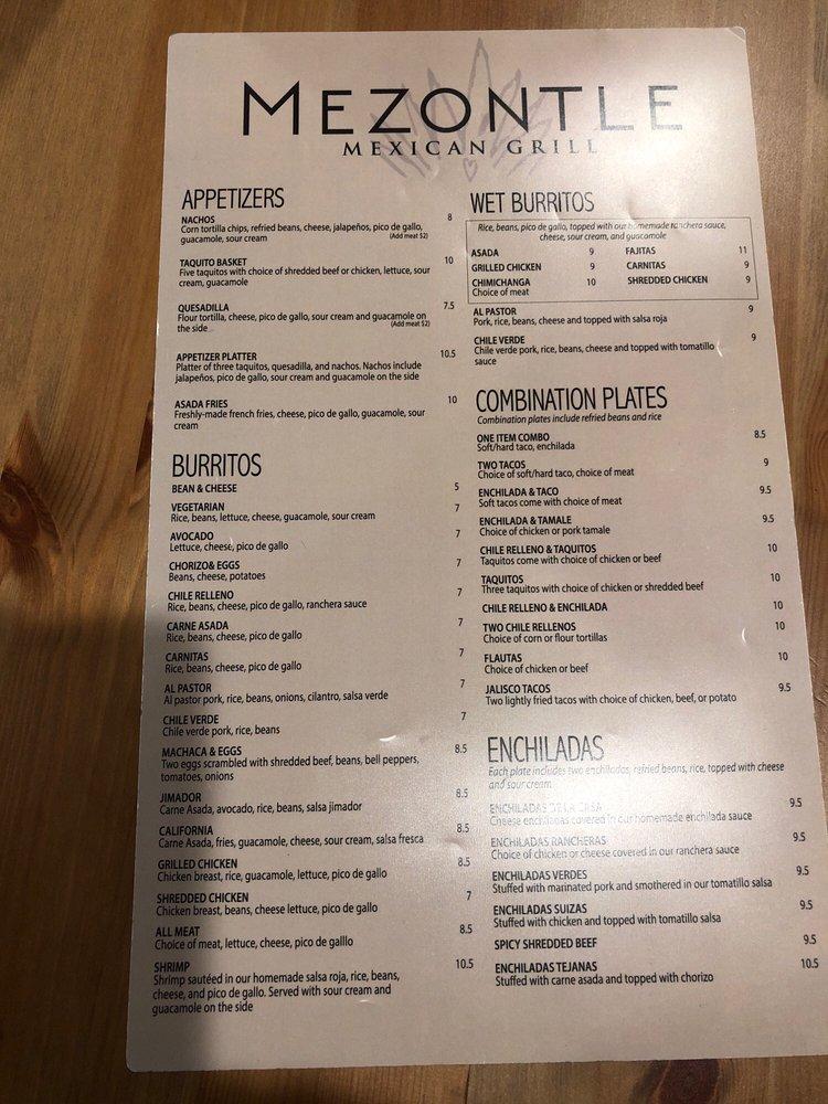 Menu at Mezontle pub & bar, Torrance