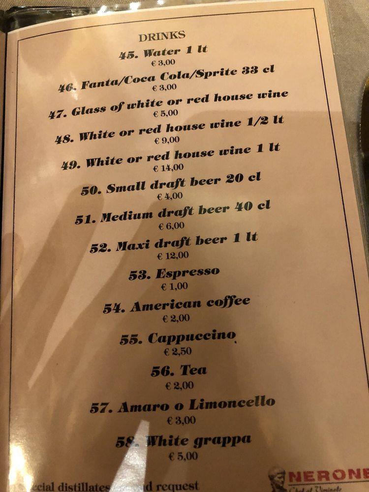Carta de pizzería Nerone, Roma, Via del Viminale