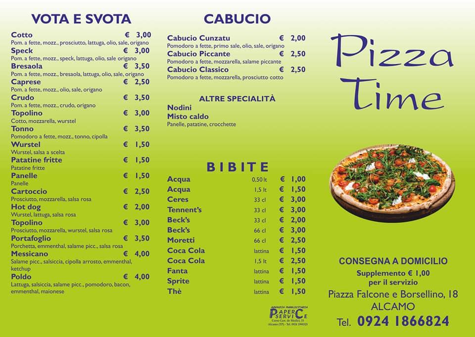 Menu da Pizza Time ristorante, Alcamo