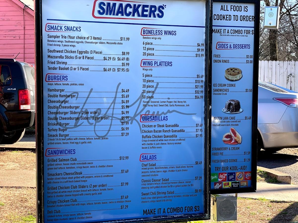 Menu at SMACKERS restaurant, Memphis, US-64 Suite 101