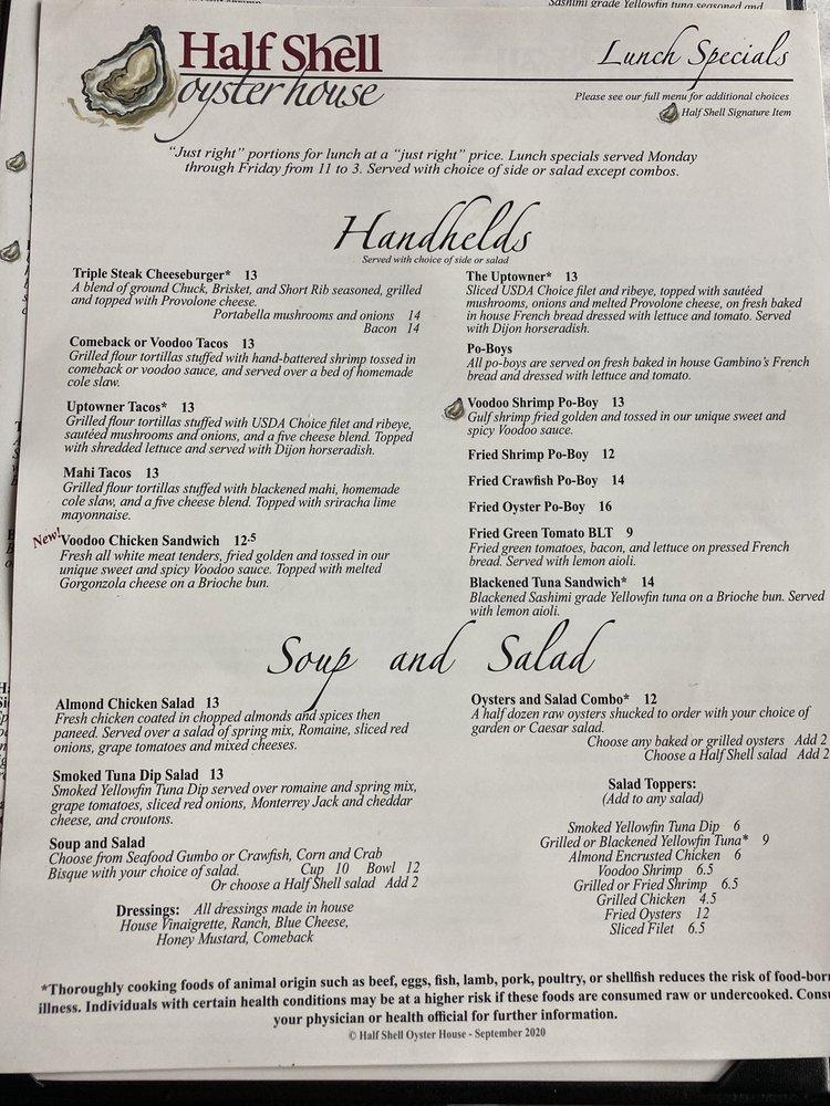 Menu at Half Shell Oyster House Trussville restaurant, Trussville