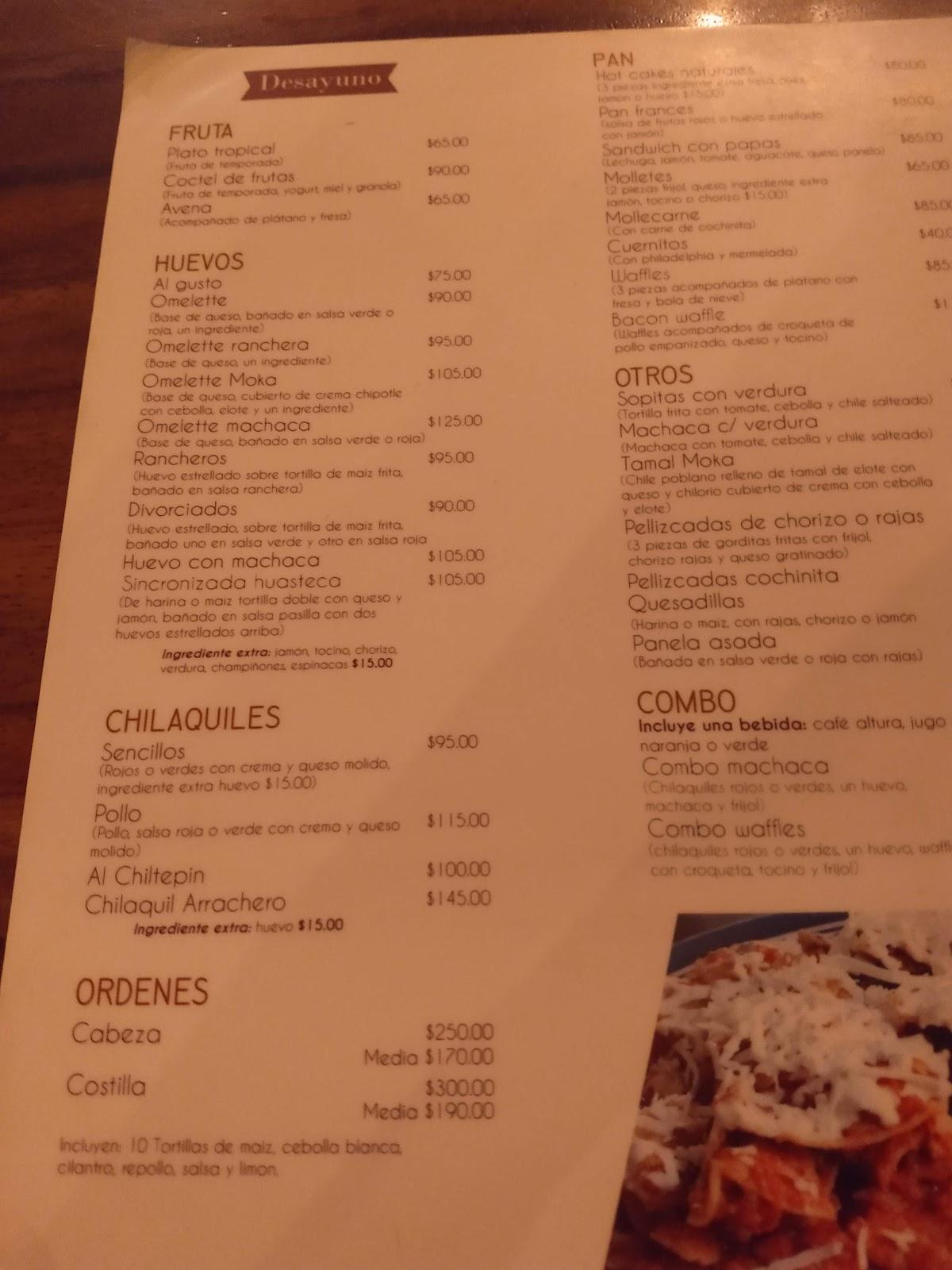 Carta del café Moka, Ciudad Obregón, Calle Ignacio Allende 169