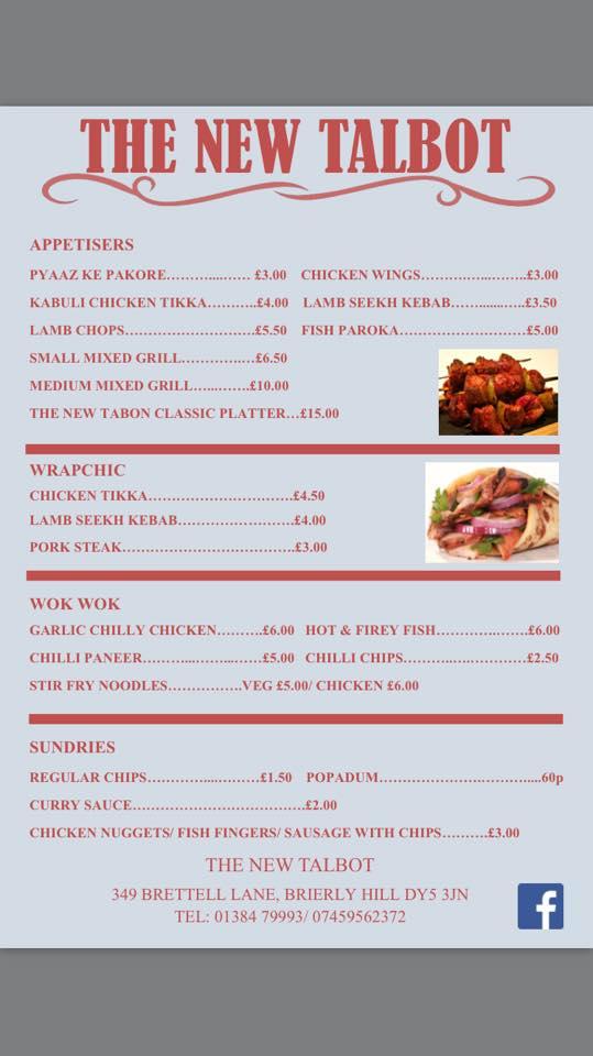 Menu at New Talbot pub & bar, Brierley Hill