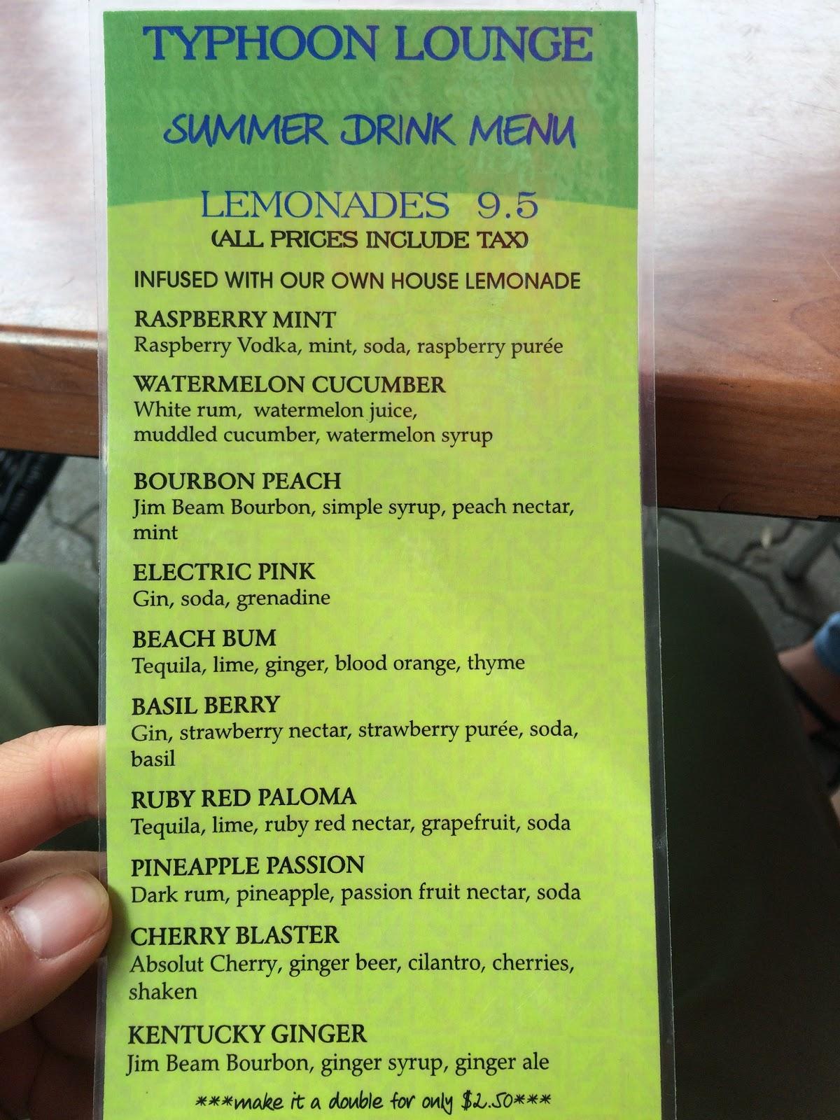 Menu at Typhoon Lounge pub & bar, Montréal