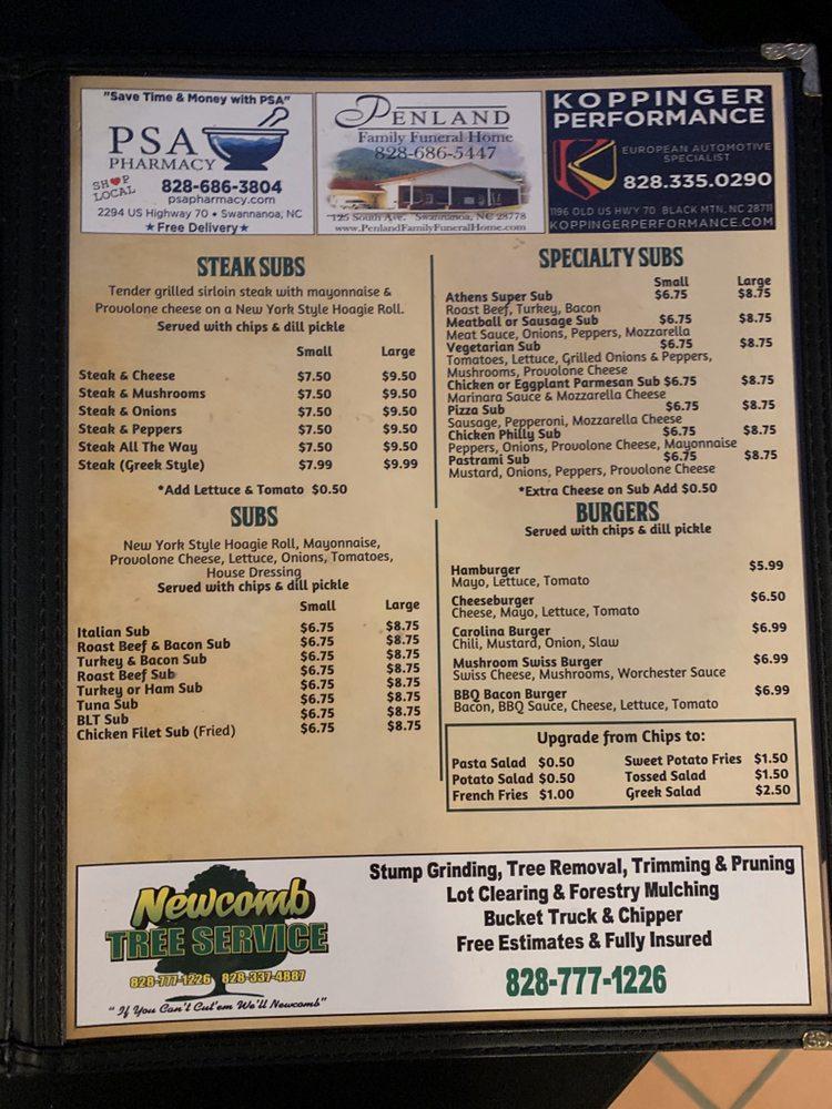 Menu at Athens Pizza pizzeria, Swannanoa