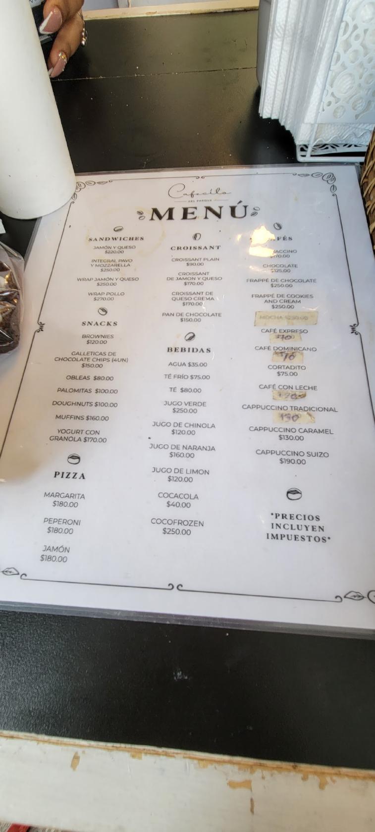 Menu at Cafecito Del Parque, Santo Domingo