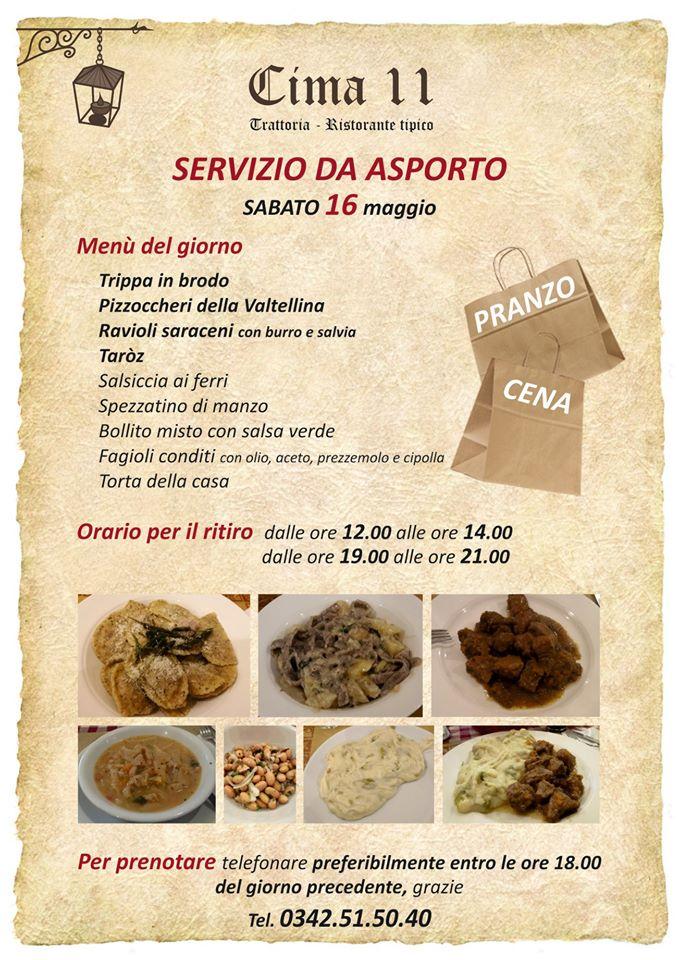 Menu at Trattoria Cima 11 restaurant, Sondrio