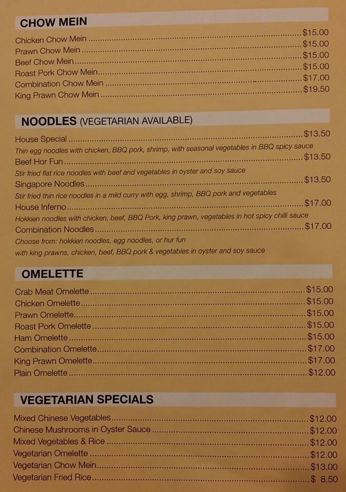 Menu at Happy Dragon Restaurant, Griffith
