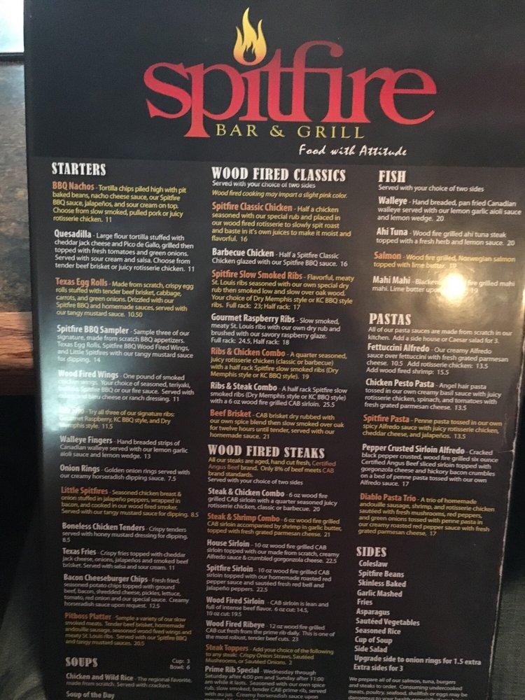 Menu at Spitfire Bar & Grill, West Fargo