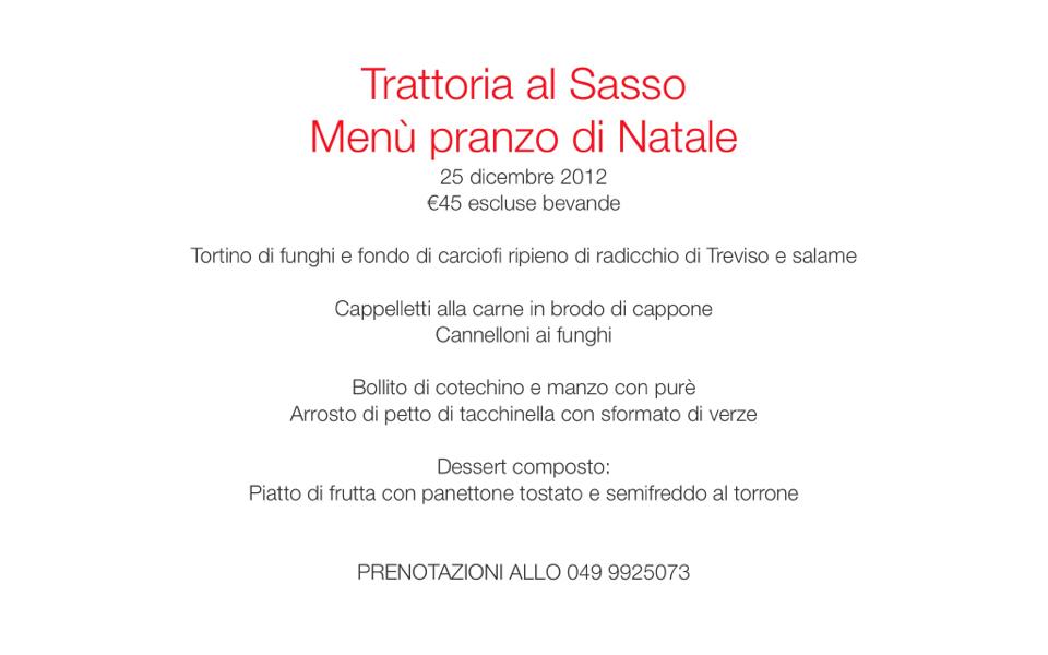 Menu at Trattoria Al Sasso restaurant, Teolo