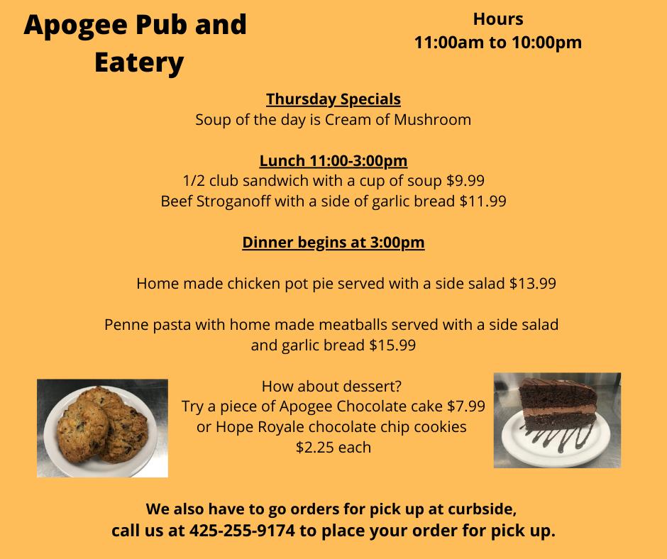 Menu at Apogee Pub & Restaurant, Renton