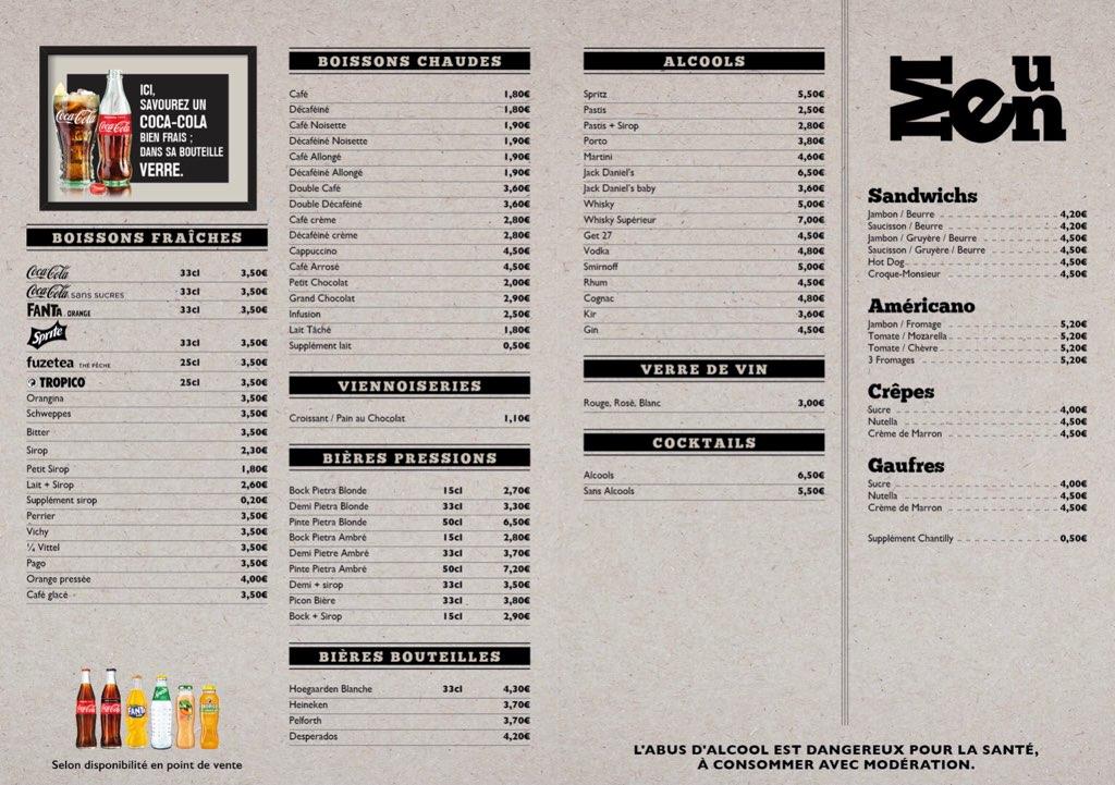 Menu at SNC VICTOIRE cafe, Marseille