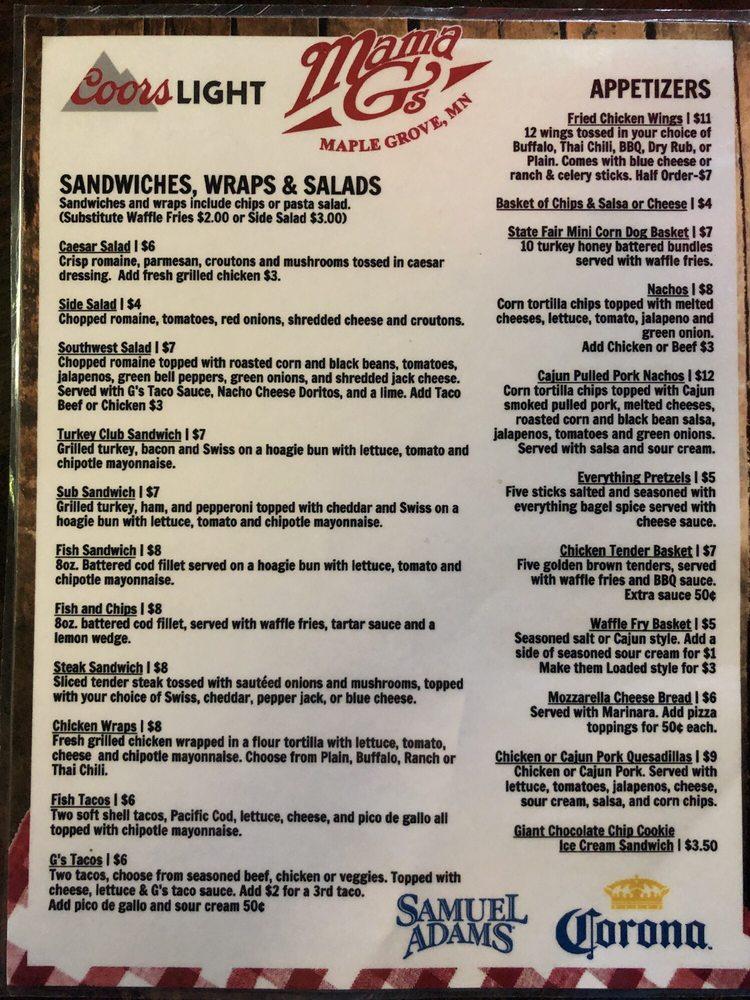 Menu at Mama G's pub & bar, Maple Grove, County Rd 101