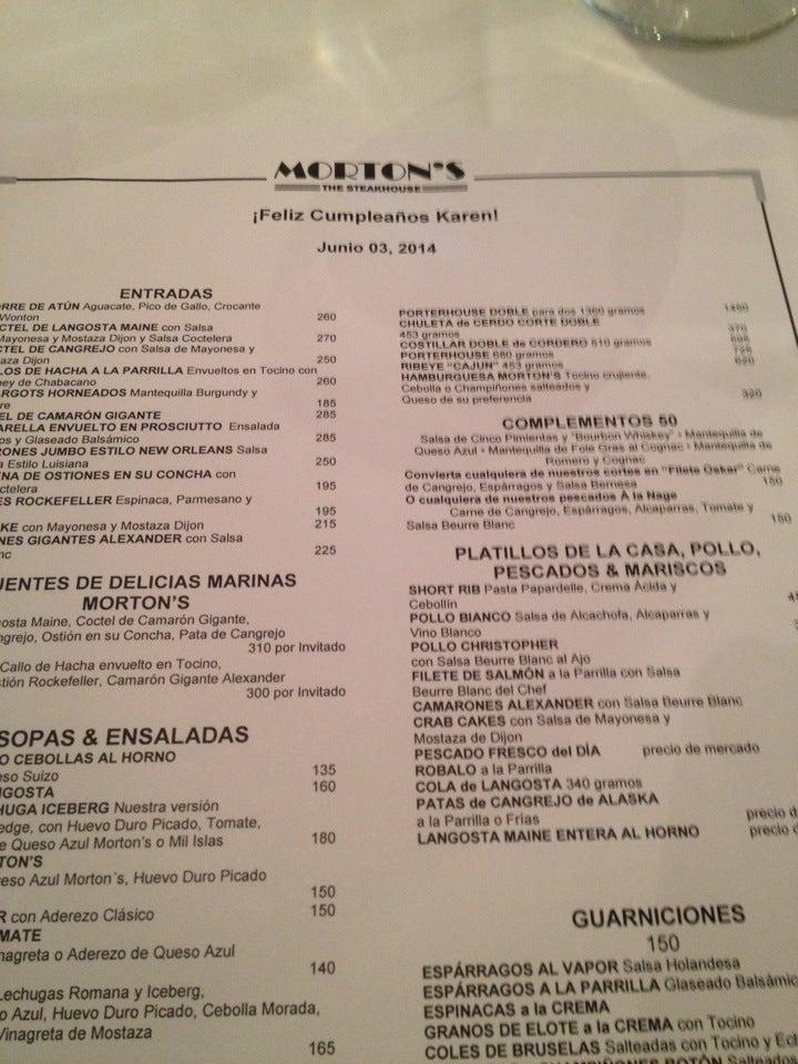 Menu at Morton's steakhouse, Ciudad López Mateos