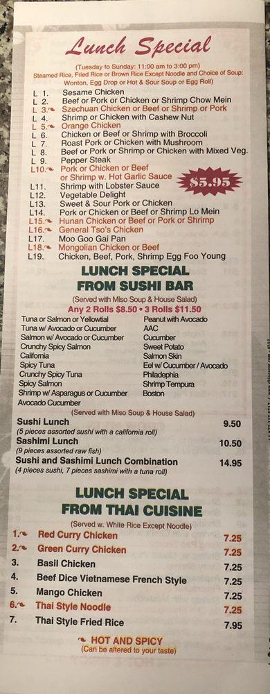 Menu at Peking Tokyo Asian Cuisine restaurant, Fort Mill, SC-160