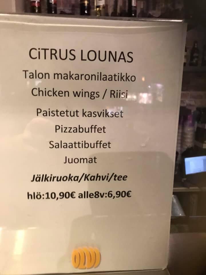 Menu at Ravintola Citrus restaurant, Ylivieska, Ollilanojankatu 2