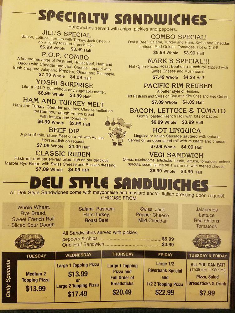 Menu at Riverbank Pizza pizzeria, Colusa