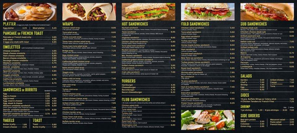 Menu at Taneytown Deli, Cockeysville