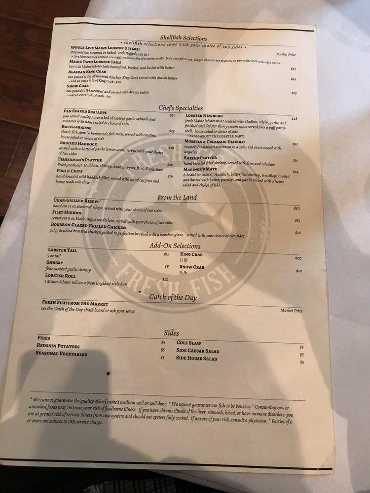 Menu at The Lobster Pot restaurant, Willoughby Hills