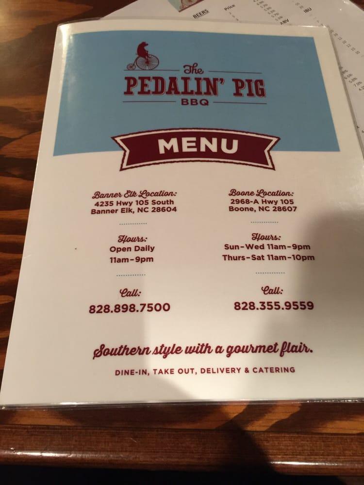 Menu at The Pedalin' Pig pub & bar, Banner Elk