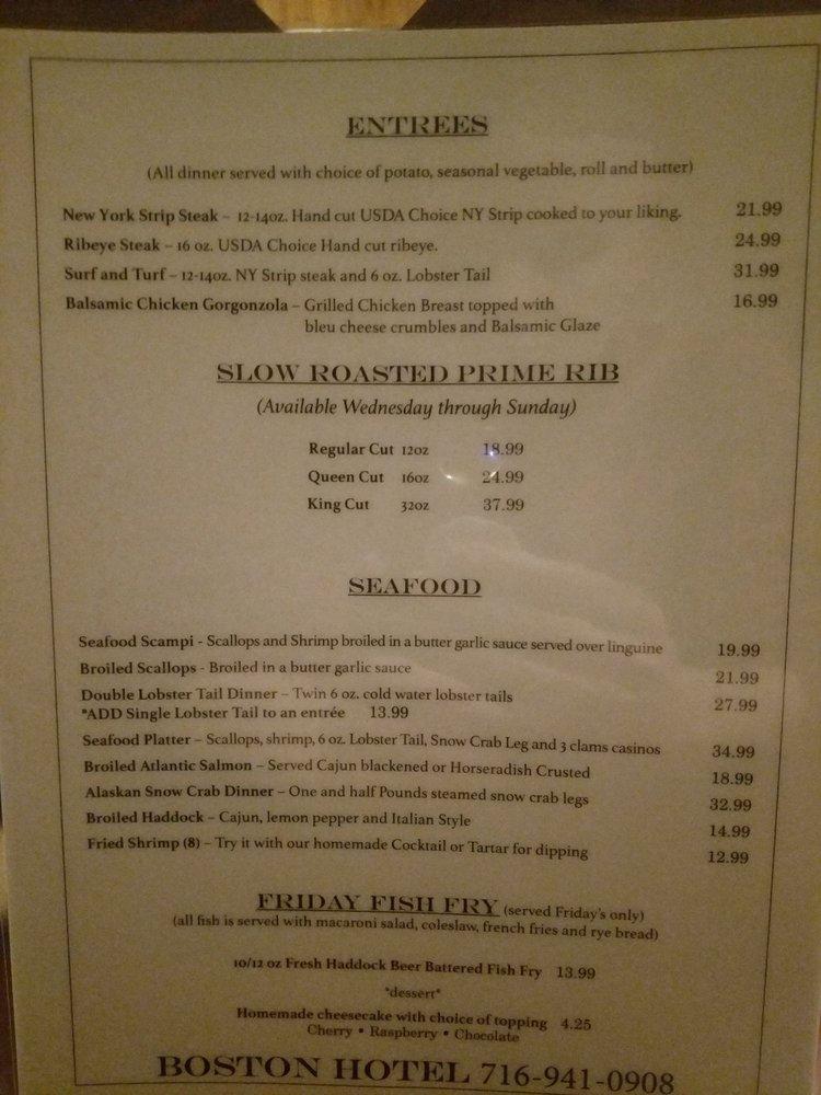 Menu at Boston Hotel pub & bar, Boston, Boston State Rd