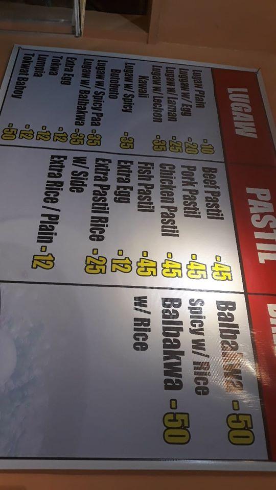 Menu at Daddy's restaurant, Mandaluyong