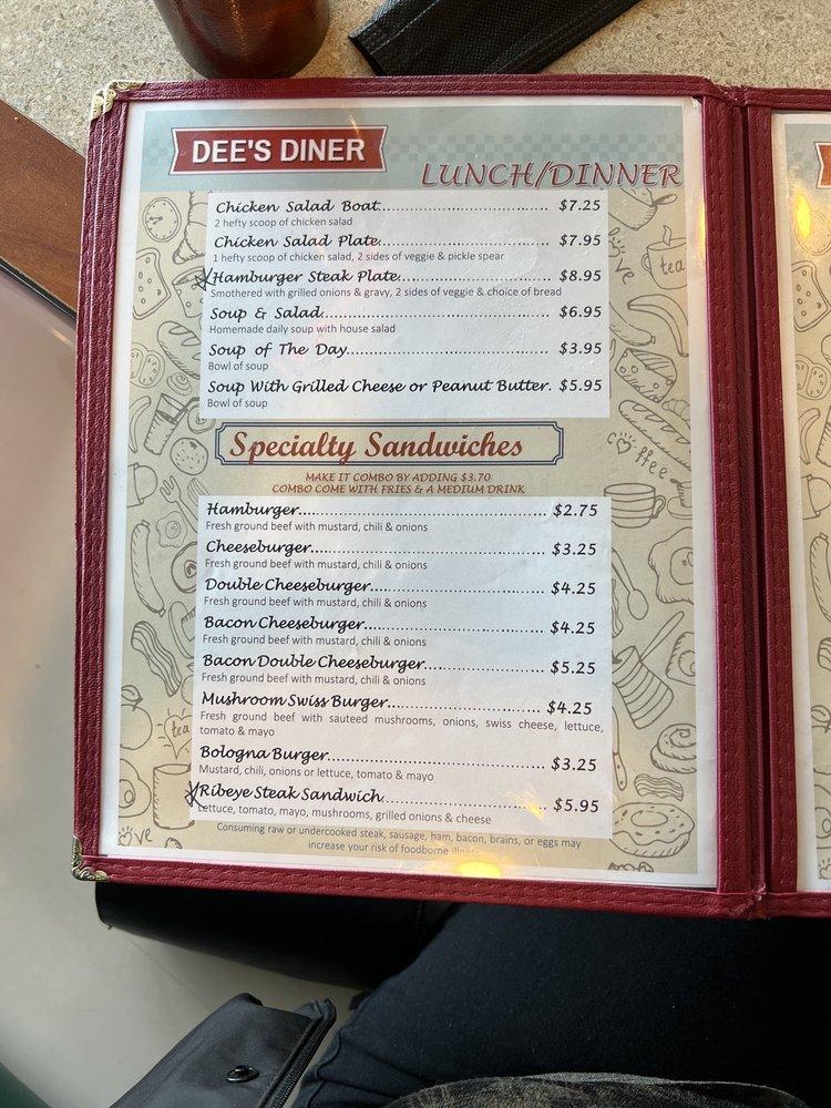 Menu at Dee's Diner restaurant, Goldsboro, W Grantham St
