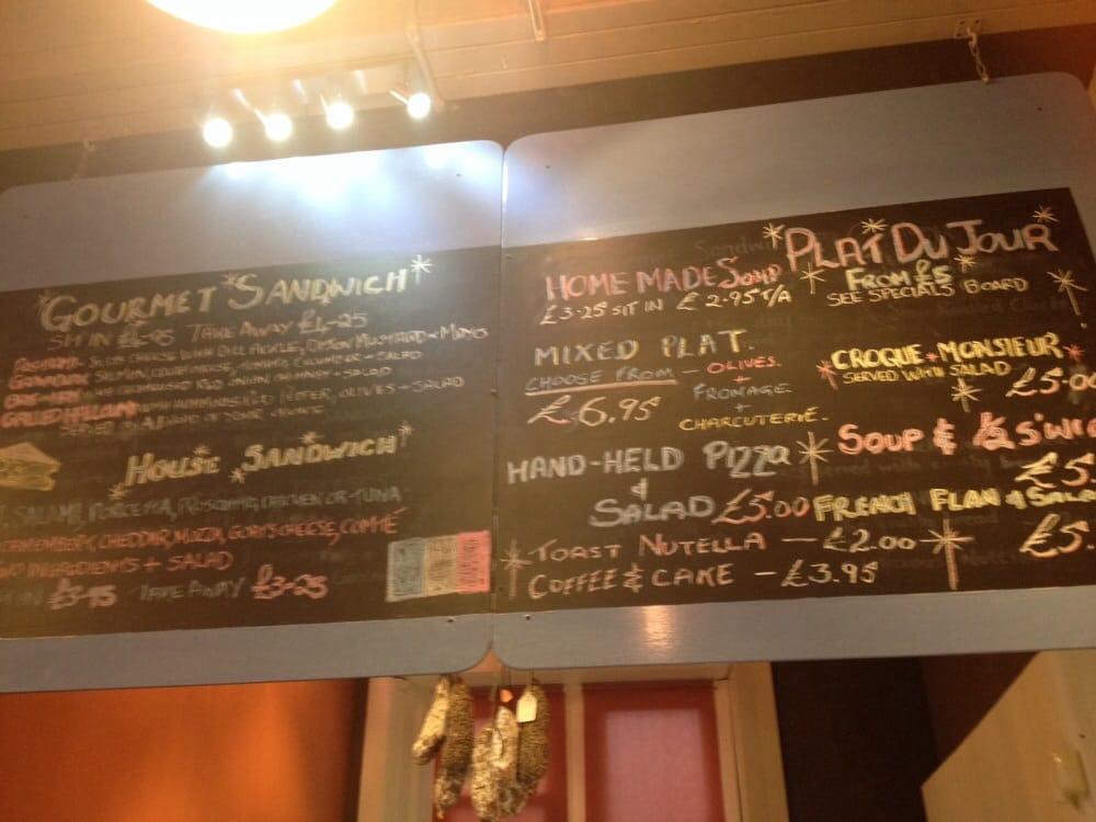 Menu at Deli Zola cafe, Glasgow