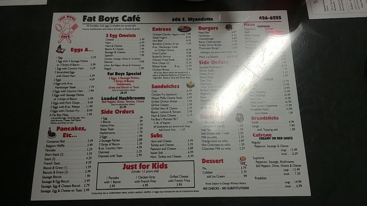 Menu at Fat Boys Cafe, McAlester