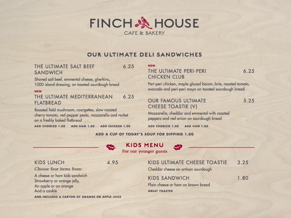 Menu at Finch House Cafe and Bakery, Tonbridge, Unit 15