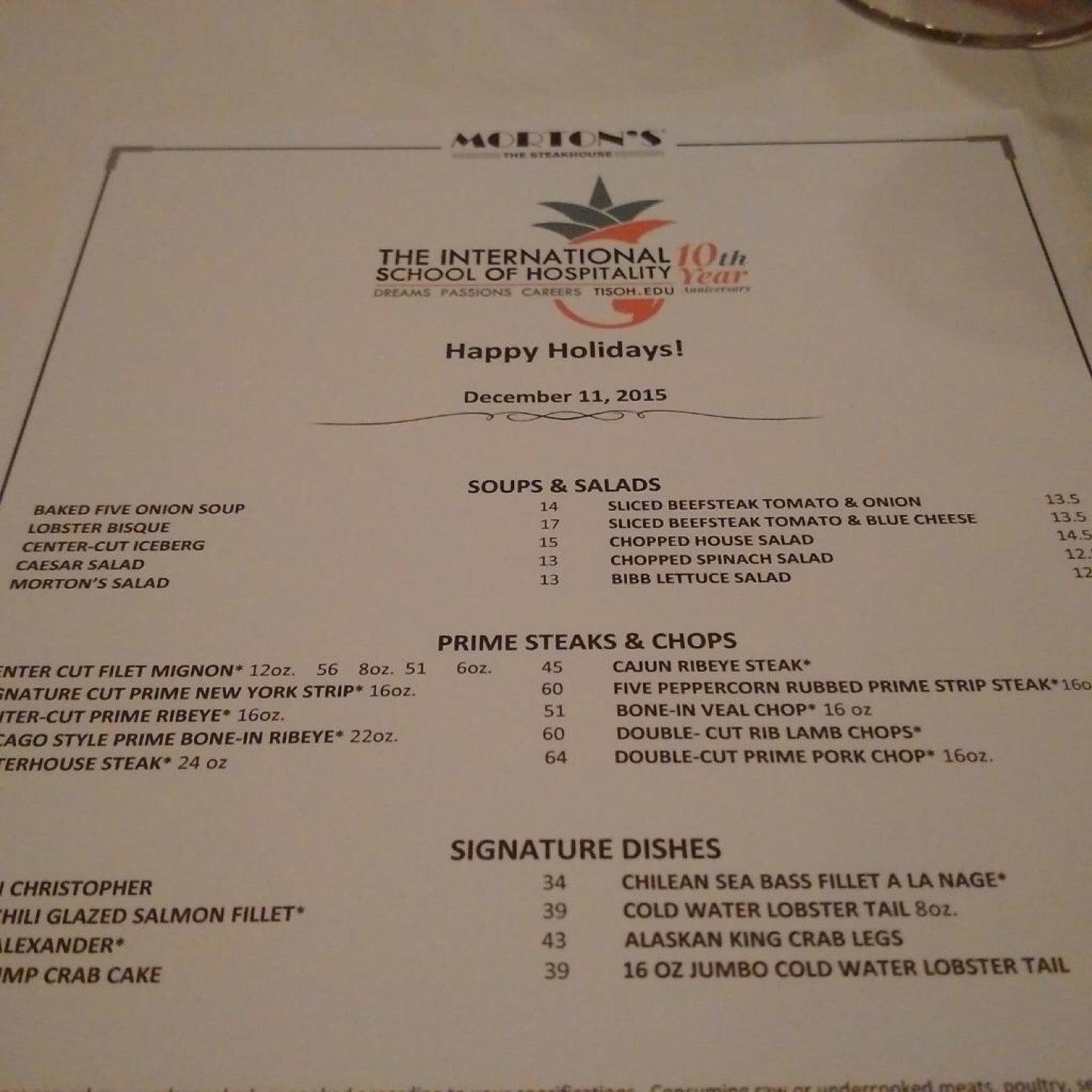 Menu at Morton's The Steakhouse, Las Vegas