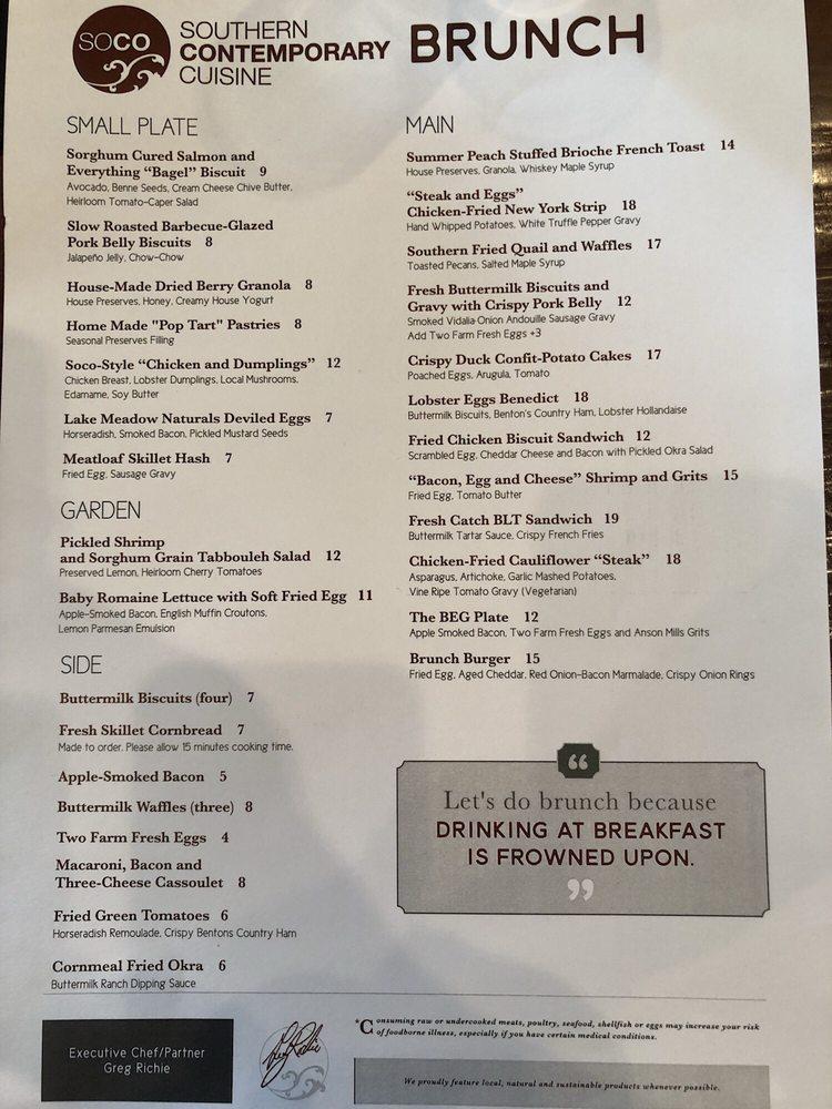 Menu at Soco Restaurant, Orlando