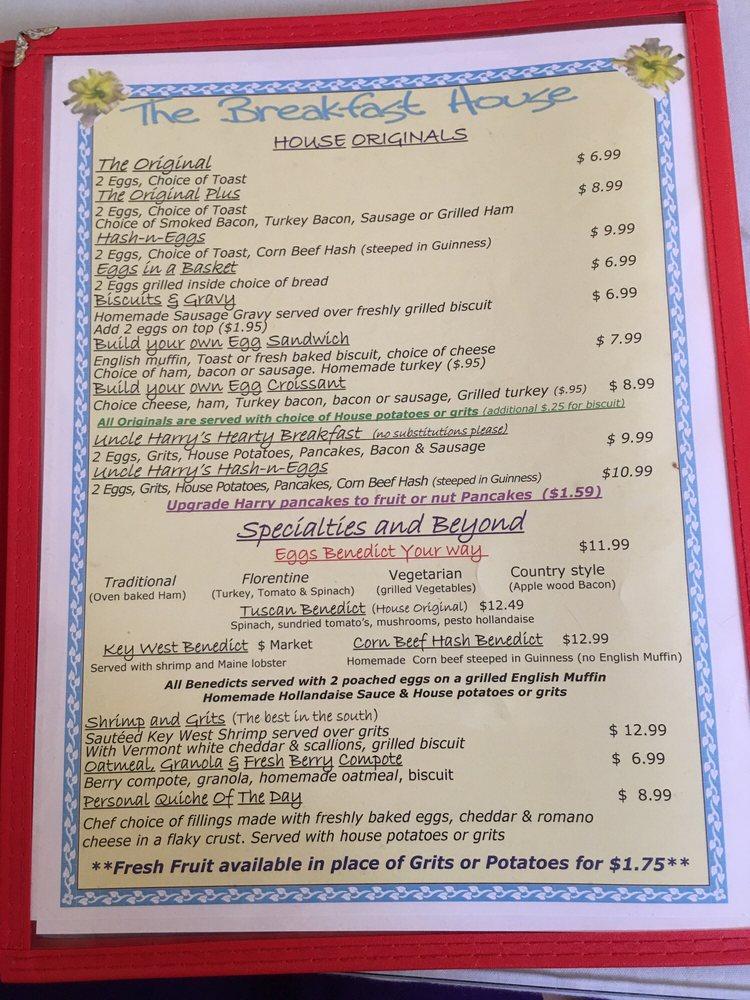 Menu at The Breakfast House restaurant, Sarasota