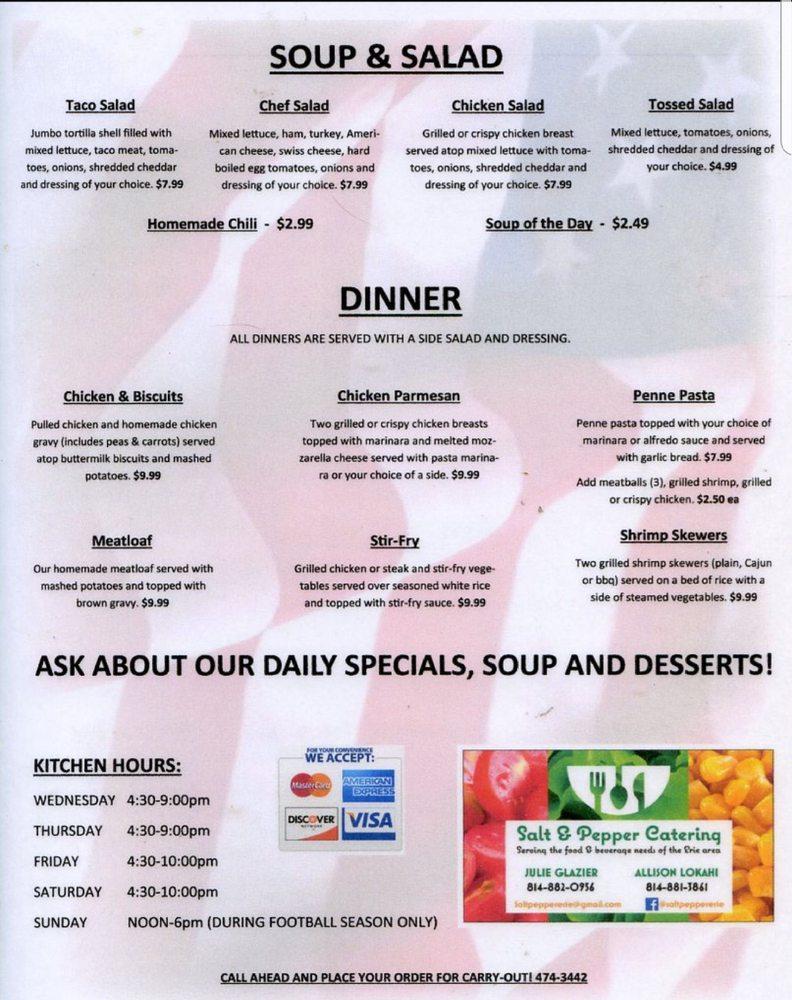 Menu at American Legion Post 742 pub & bar, Fairview