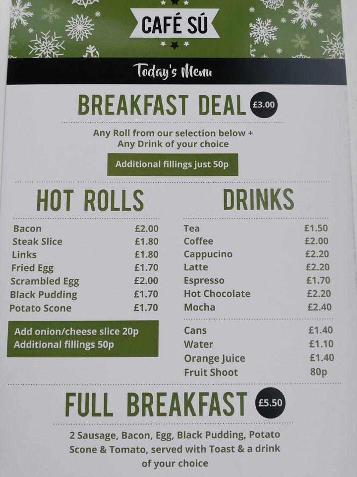Menu at Cafe Su, Renfrew