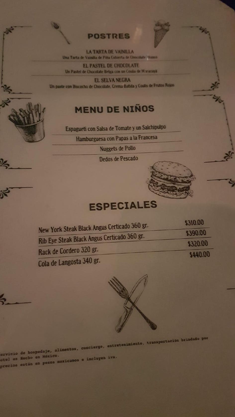 Menu at Don Isi Restaurant, Playa del Carmen