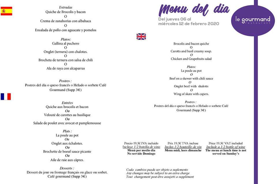 Menu at Le Gourmand Restaurant, Xàbia