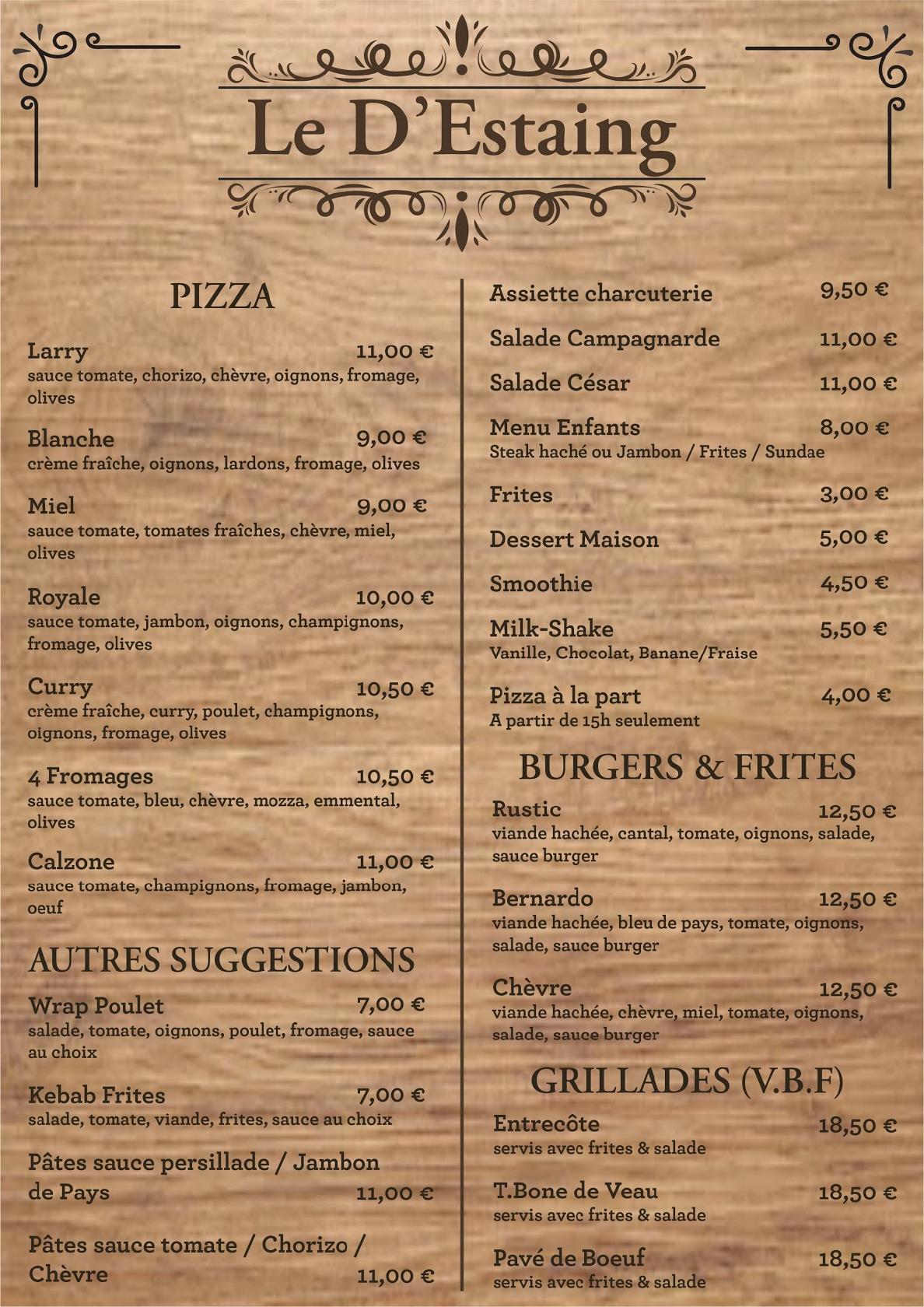 Menu at Le d'Estaing restaurant, Estaing
