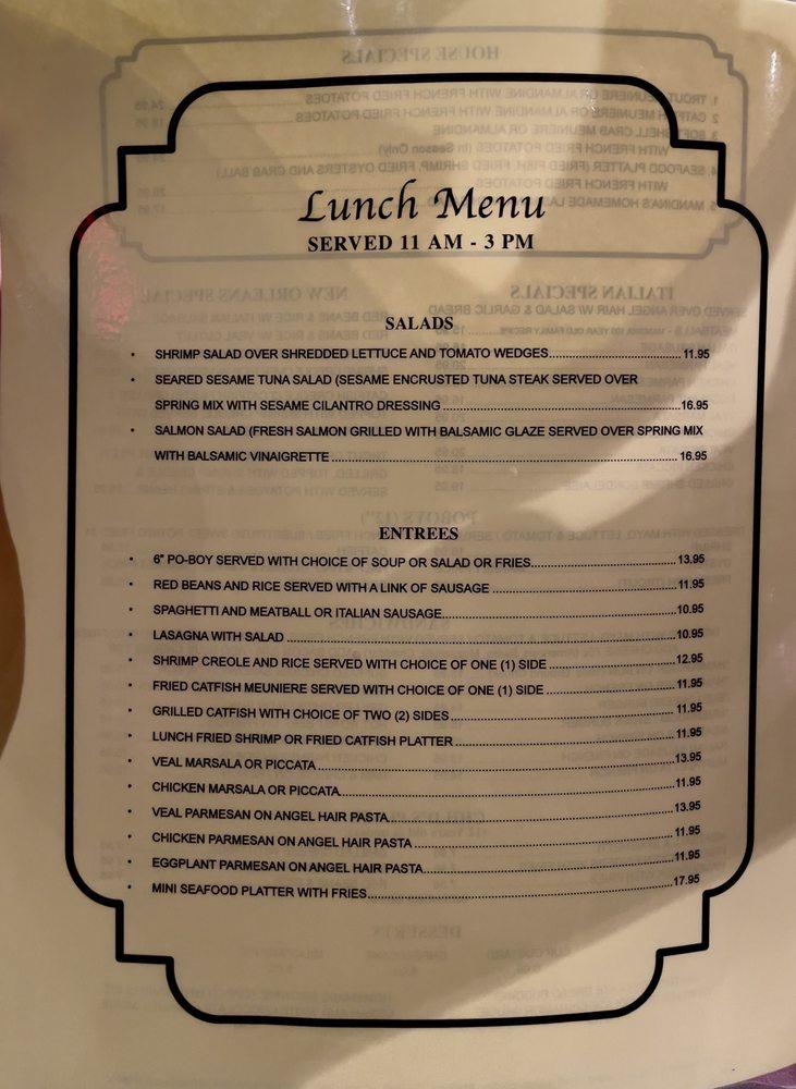 Carta de Mandina’s Restaurant, Daphne