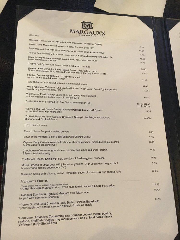 Menu at Margaux's Restaurant, Raleigh