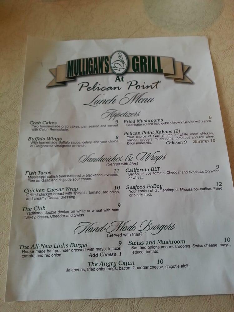 Menu at Mulligans Grill at Pelican Point restaurant, Gonzales